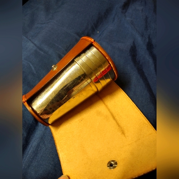 Other | Vintage Portabletravel Shot Glass Set Leather And Silver Metal ...